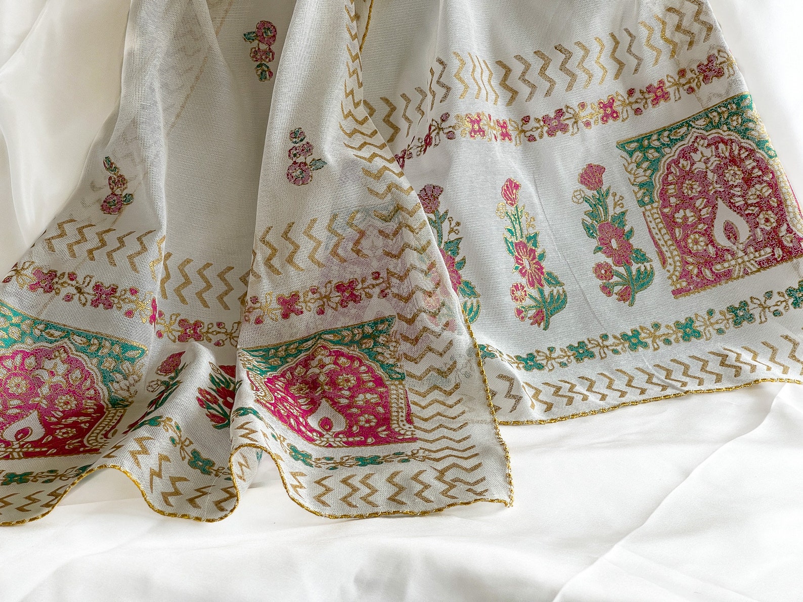 Festive Indian Block Print Scarf, Women Handmade Dupatta for Wedding ...