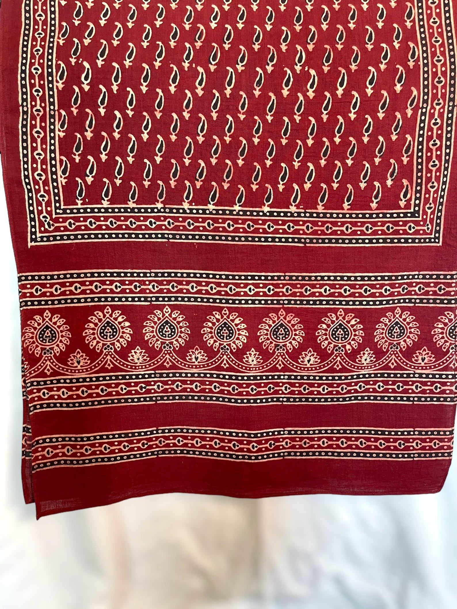 Handmade Sindhi Ajrak Artisan Scarf, Ethnic Plant Dyed Cotton Indian ...
