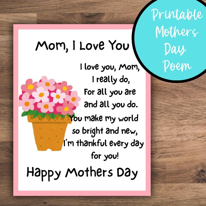 Mothers Day Poem Printable Gift for Mom Classroom Activity for Kids ...