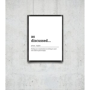 As Discussed | Office Wall Art | Office Humor | Funny Home Décor ...