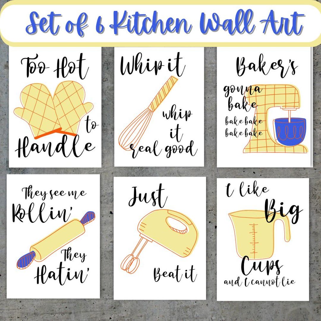 Set of 6 Printable Kitchen Wall Art Cooking Puns Funny Kitchen Wall ...