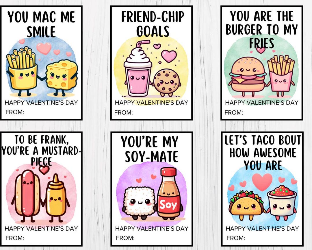 Cute Kawaii Food Printable Kids Valentine's Day Printable Classroom ...