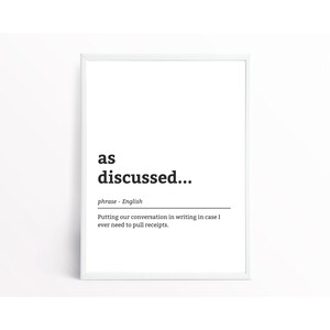As Discussed | Office Wall Art | Office Humor | Funny Home Décor ...