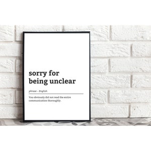 Sorry for Being Unclear | Office Wall Art | Office Humor | Funny Home ...