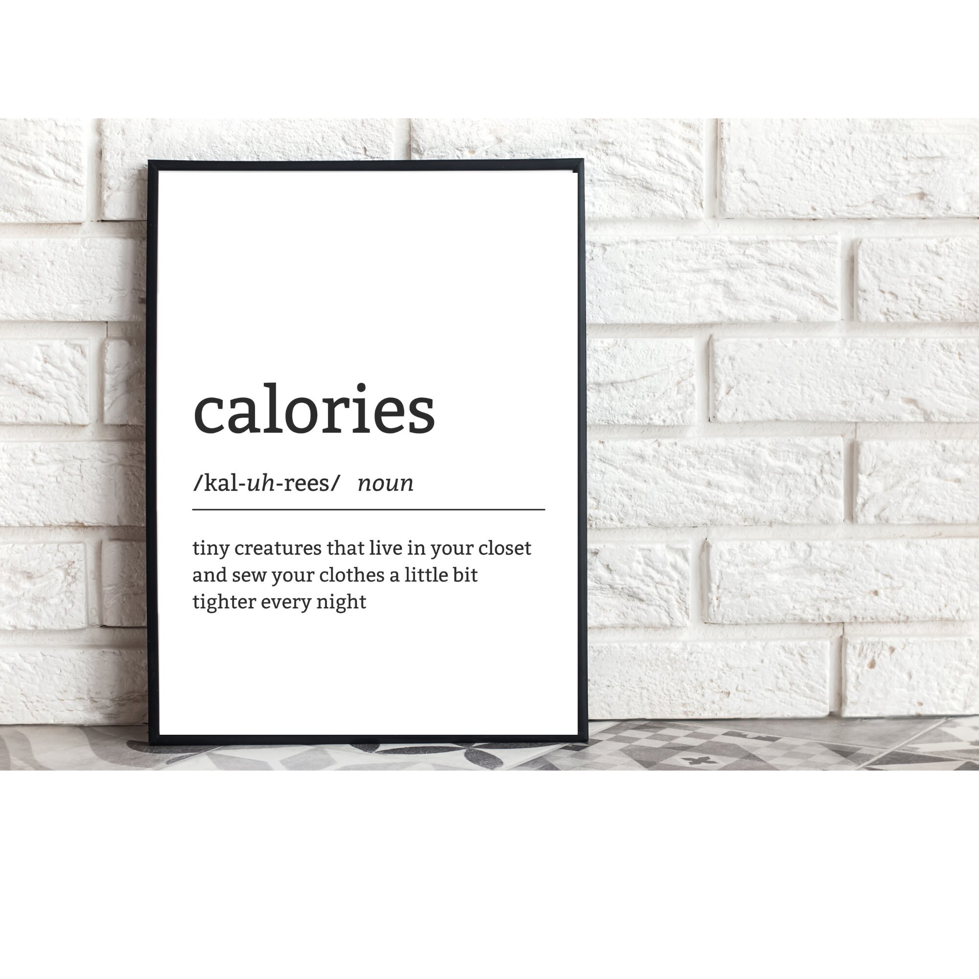 CALORIES Definition Wall Art Home Decor Humor Funny Home Décor Black ...