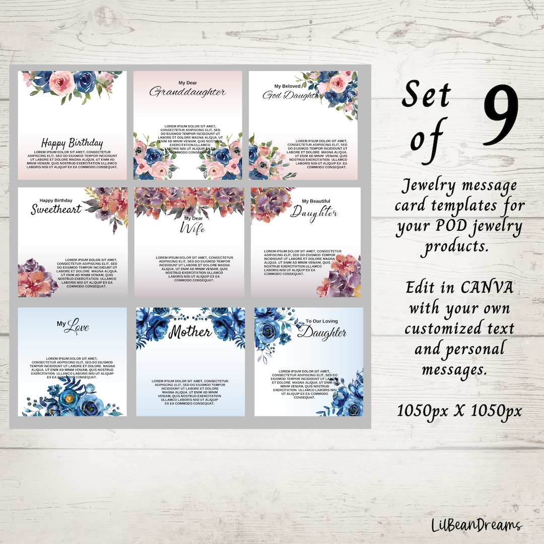 Jewelry Message Card Templates Set of 9 POD Shineon Message Card ...
