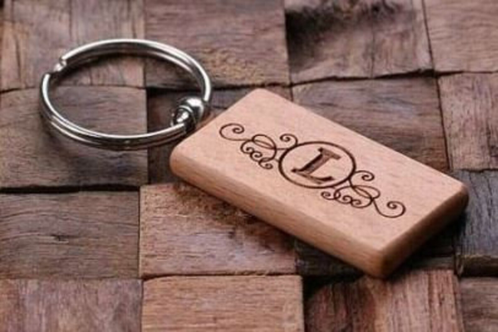 CUSTOM HANDCRAFTED Rectangular Wood Key Chain Fob - Monogram/initial ...