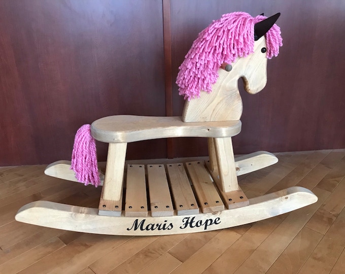 Wood Rocking Horse Child Toy Wool Mane and Tail Red Harness Handmade - Etsy
