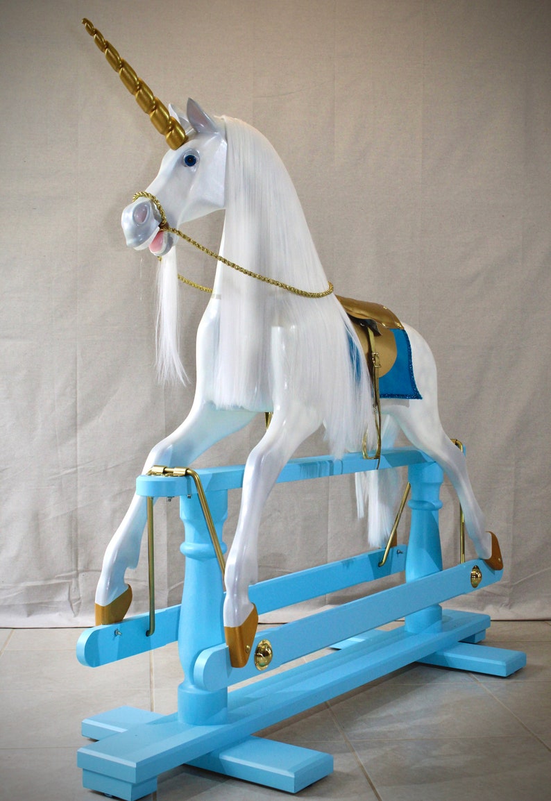 Traditional Wooden Hand Carved White Rocking Unicorn on - Etsy