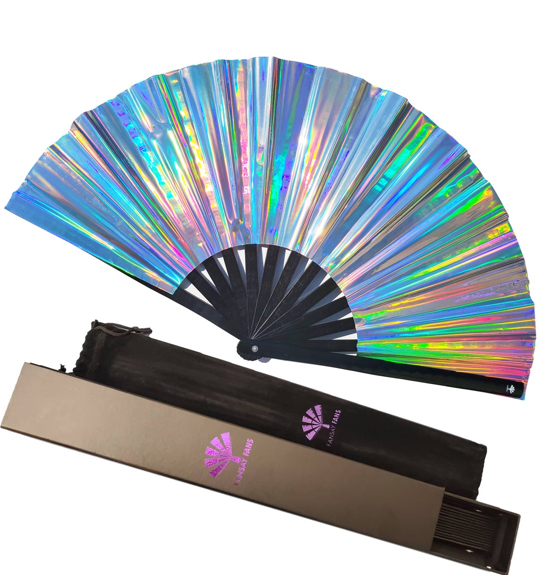 Fansay Fans Large Iridescent Holographic Hand Fan Sterling Silver - Etsy
