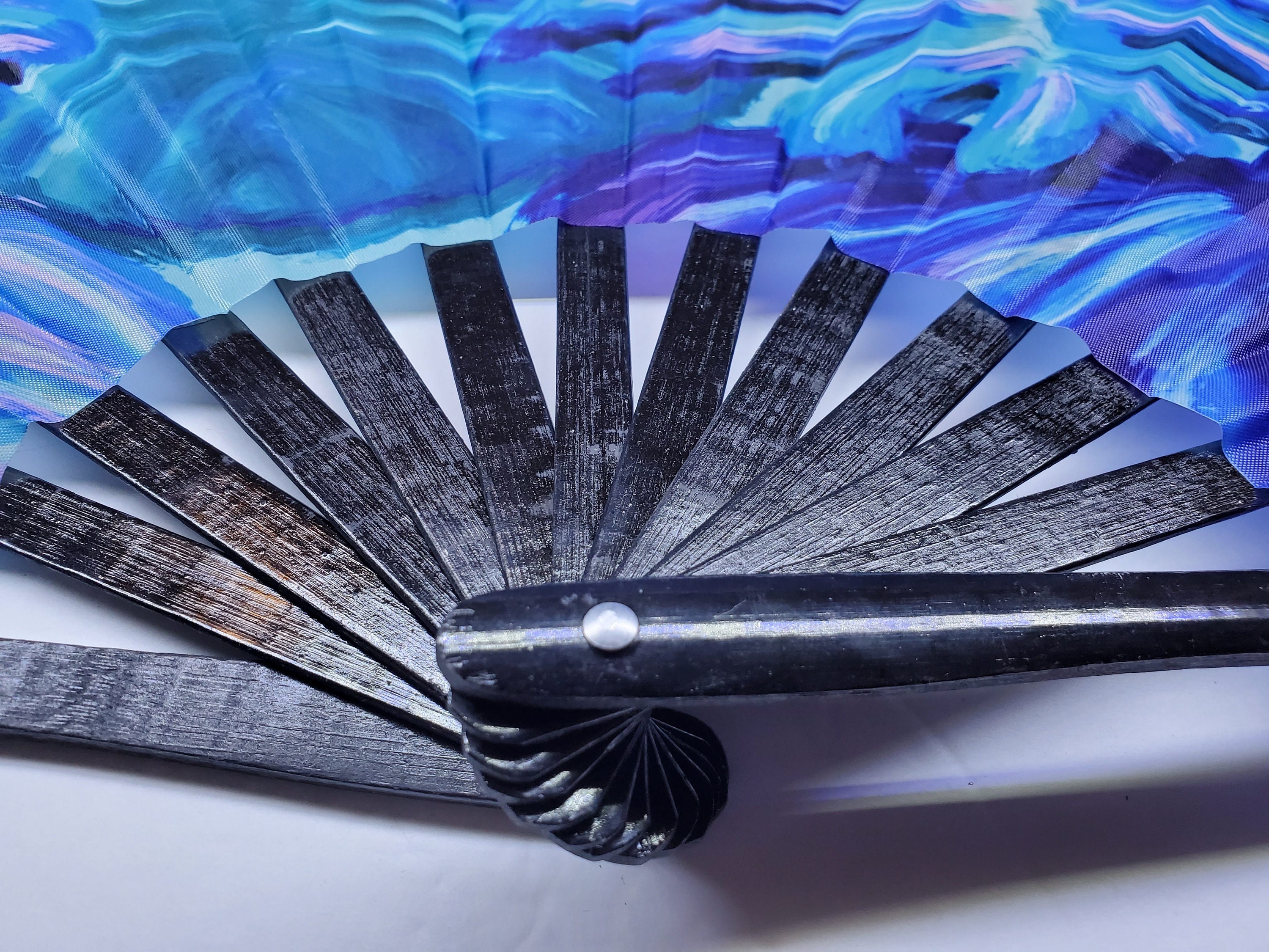 Large Bamboo Hand Fan for Festivals Raves and Dance Blue | Etsy