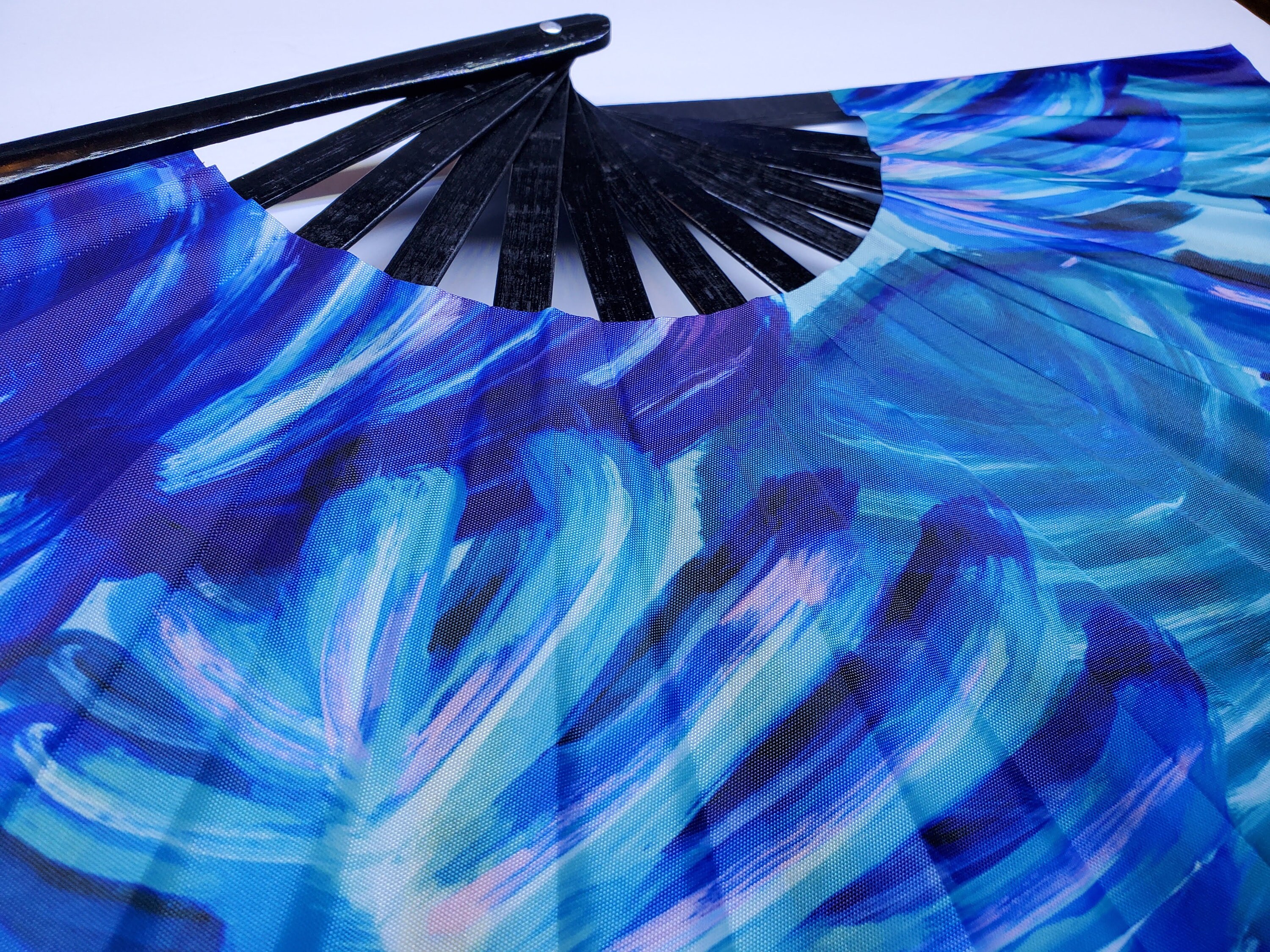 Large Bamboo Hand Fan for Festivals Raves and Dance Blue | Etsy