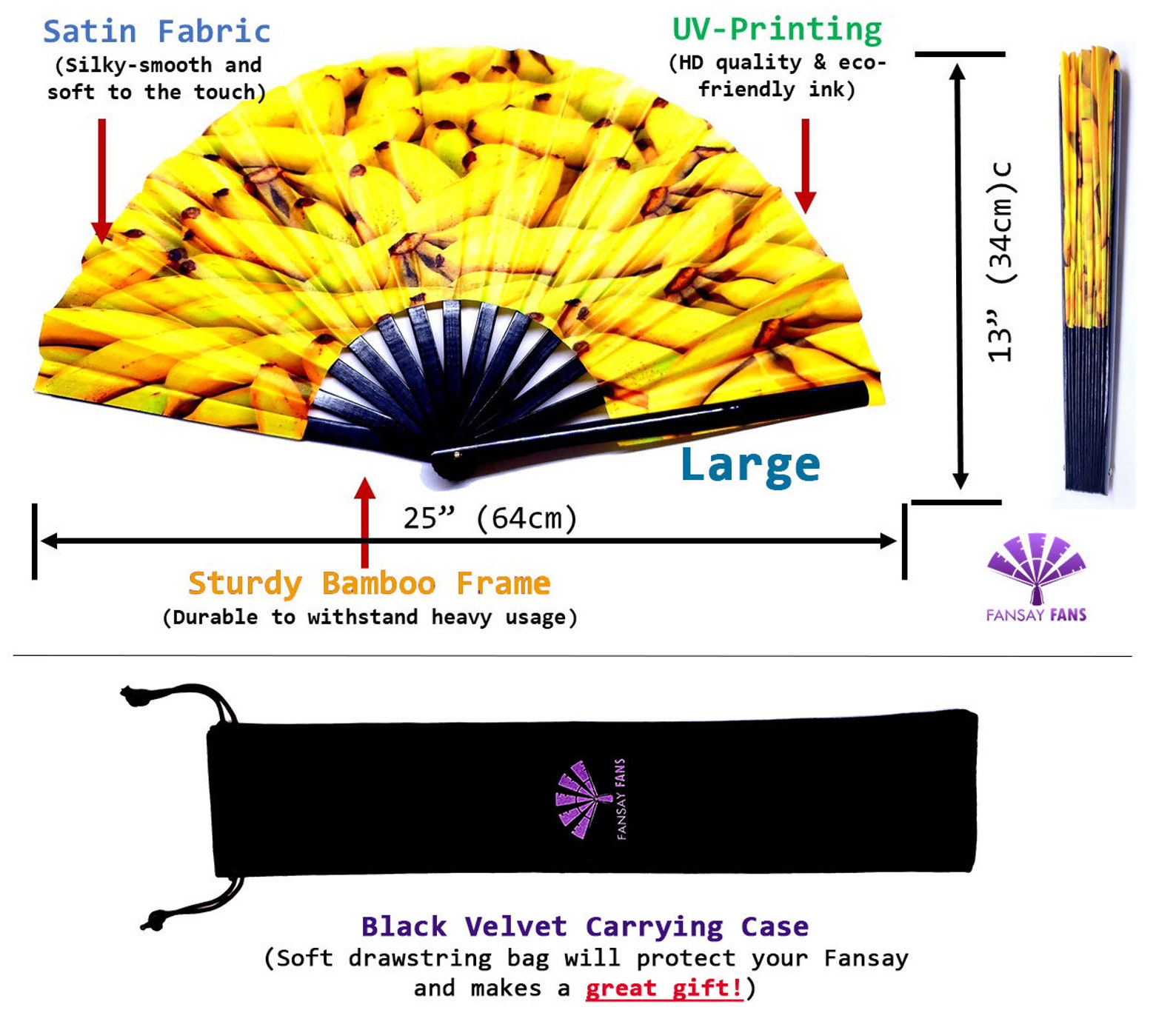 Large Bamboo Hand Fan for Festivals Raves and Dance Banana | Etsy