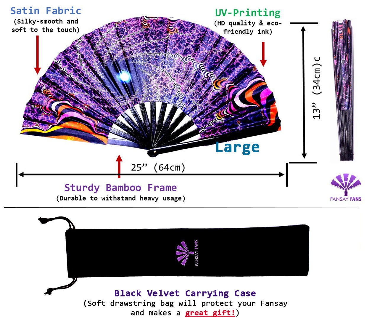 Large Bamboo Hand Fan for Festivals Raves and Dance Jeebie | Etsy