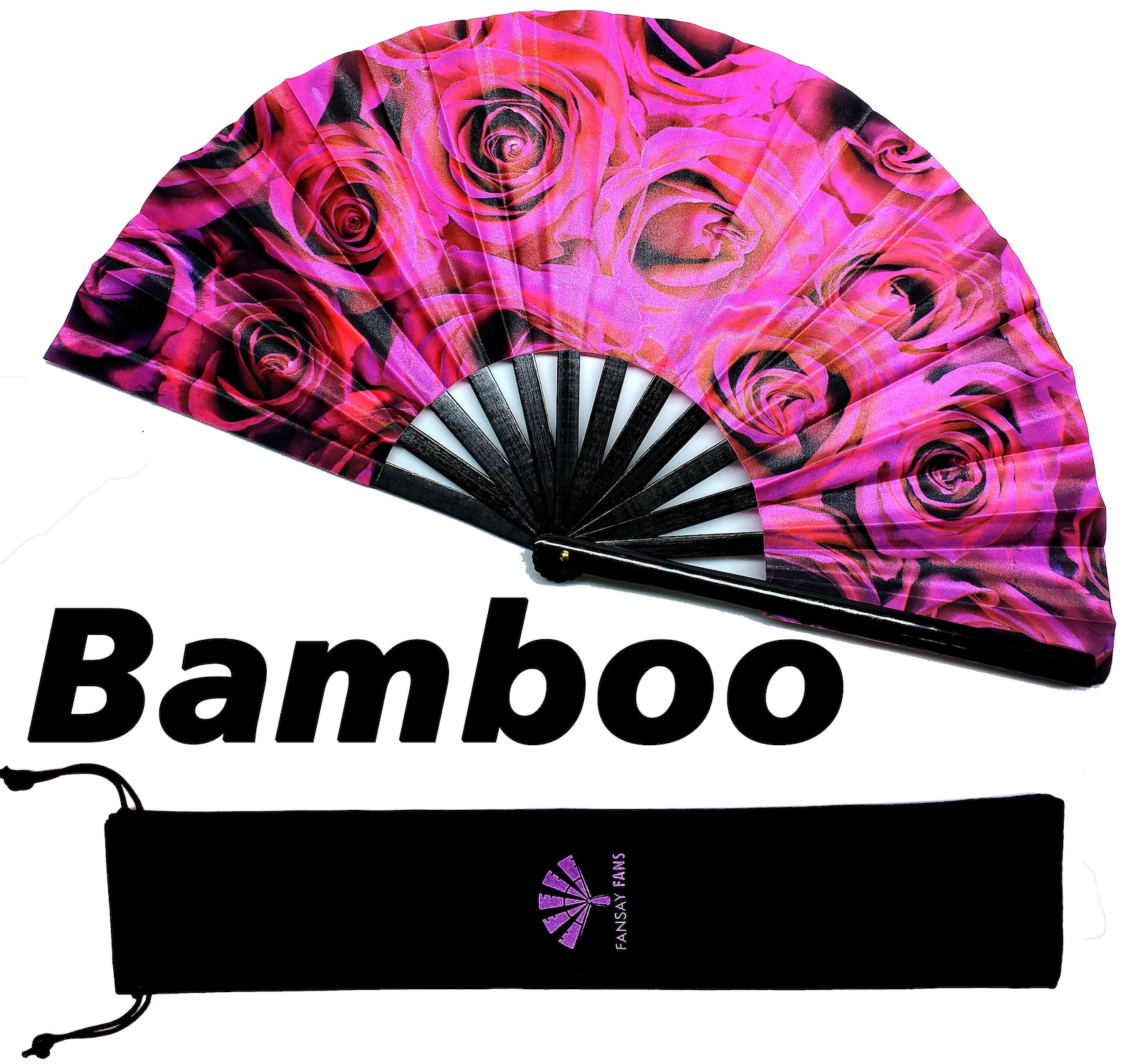 Large Bamboo Hand Fan for Festivals Raves and Dance Black - Etsy