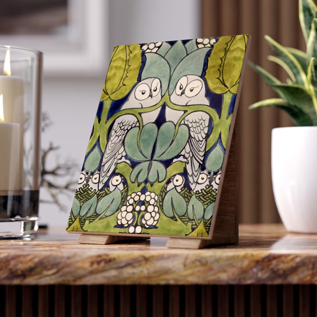 Art Nouveau Owl Ceramic Tile: CFA Voysey Style Decor - Etsy