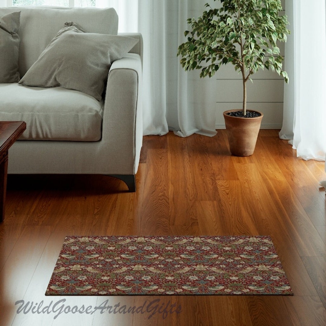 Strawberry Thief Rug, William Morris Rug, Crimson Rug, Red Floral Rug ...