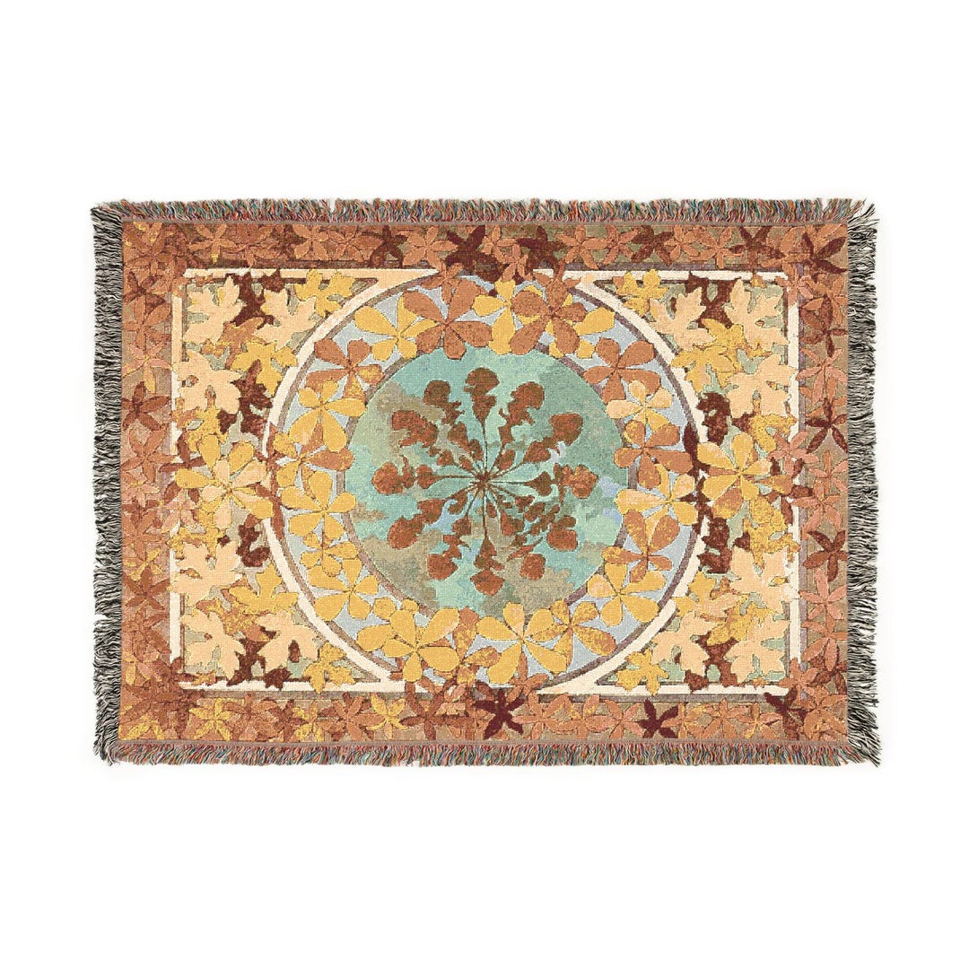 Woven Blanket, Alphonse Mucha Fall Leaves Dandelion Design, Tapestry ...