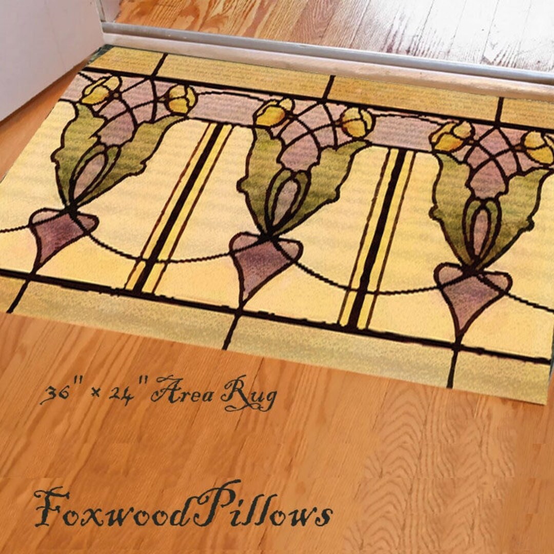 Art Nouveau Floral Entry Rug: Chenille Fall Color Area Rug - Etsy