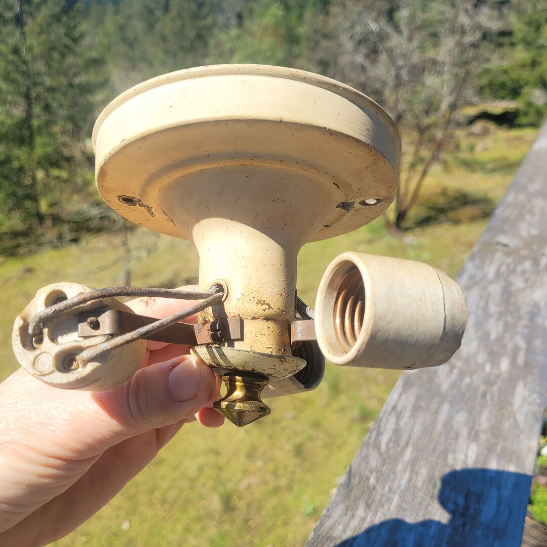 Art Deco Ceiling Light Fixture, 3 Bulb, Metal, Vintage Flush Mount ...