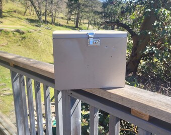 Metal File Box, Beige, WITH KEYS, File Divider, Vintage Office Box ...