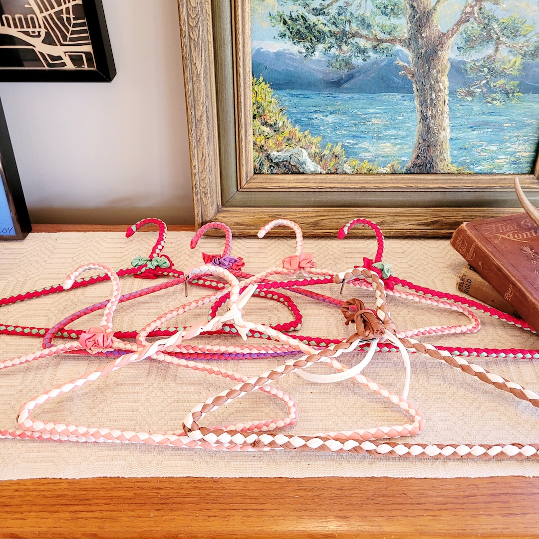 Braided Fabric Covered Clothes Hangers, Set of 7, Vintage, Colorful ...