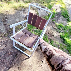 Redwood & Aluminum Slat Lawn Chair, Folding, Vintage MCM Rustic Patio ...