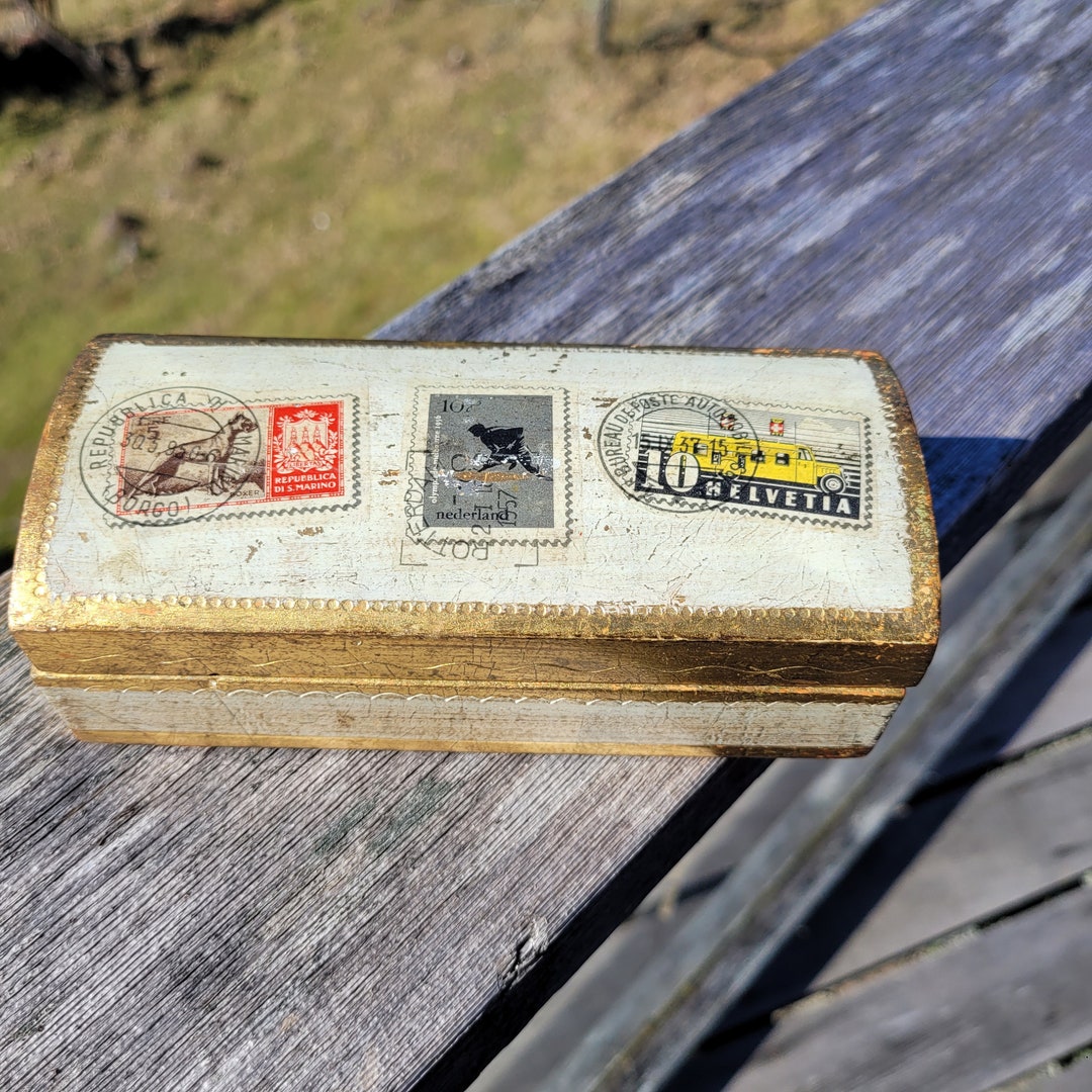 Wood Stamp Holder Box, Florentine, Vintage Gold Gild, Hinged Tole Box ...