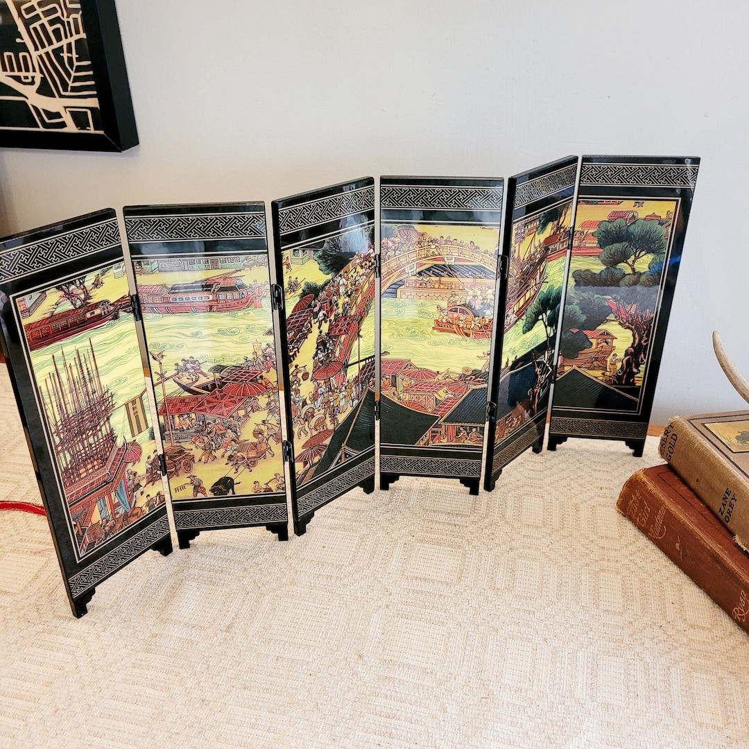 6 Panel Folding Screen, Miniature, Chinese Table Top Decor, Souvenir ...