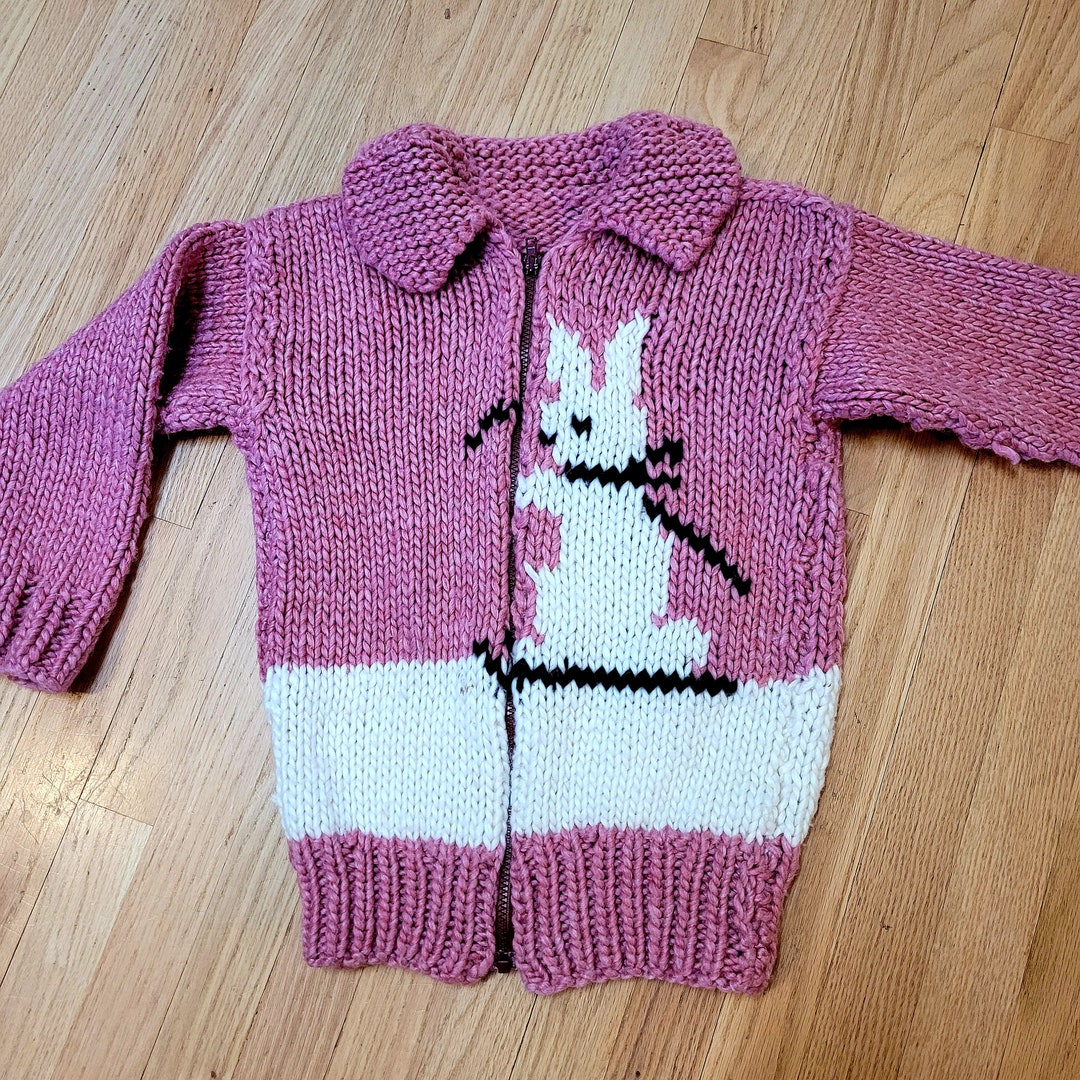 Bunny Rabbit Sweater, Vintage Child's Cardigan, Hand Made, Zippered ...