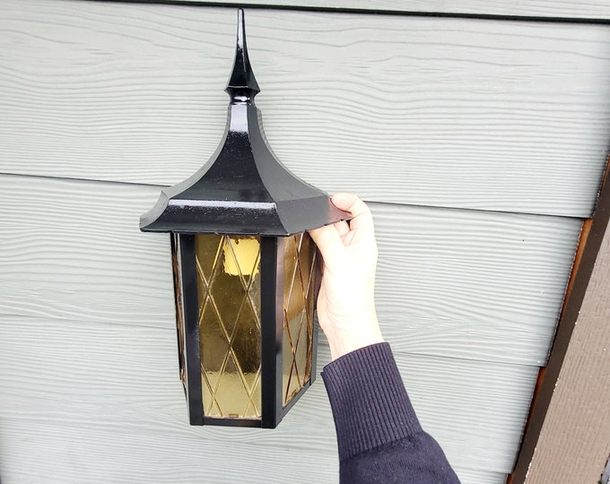 Porch Light, Latticed Yellow Glass, Exterior, Vintage Metal Sconce ...