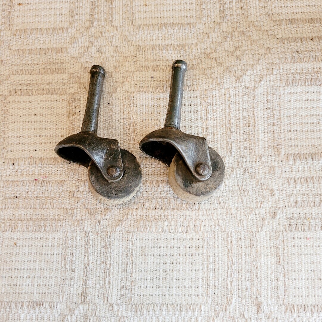 Antique Wood Casters, Pair, Small Wheel Caster, Metal Swivel ...