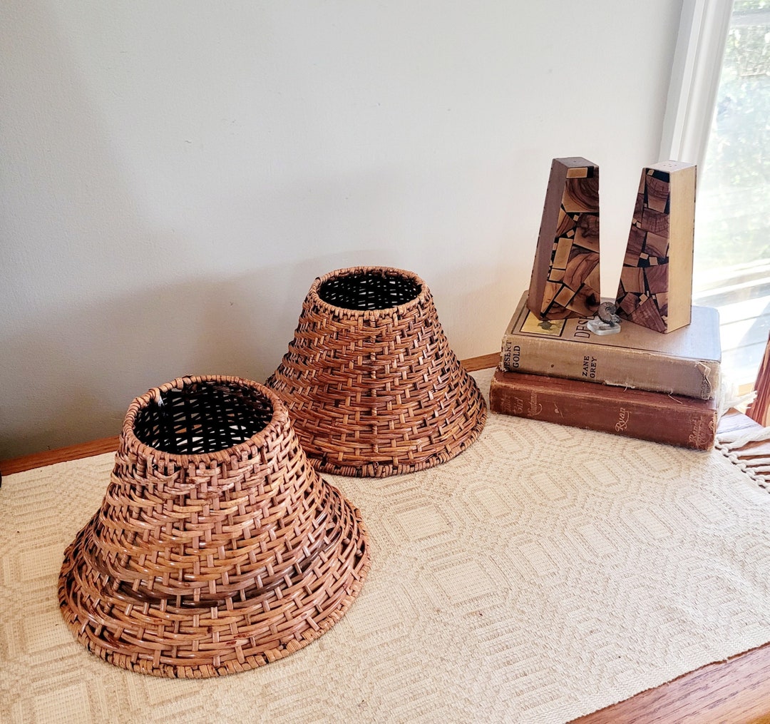 Wicker Rattan Lamp Shade, 1 Left, Small Size, Vintage, Metal Frame, 8 ...
