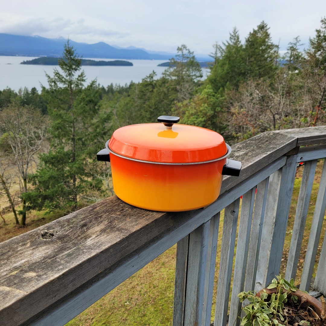 Large Cooking Pot, Flame Orange, Vintage Cookware, With Lid, Stock Pot ...