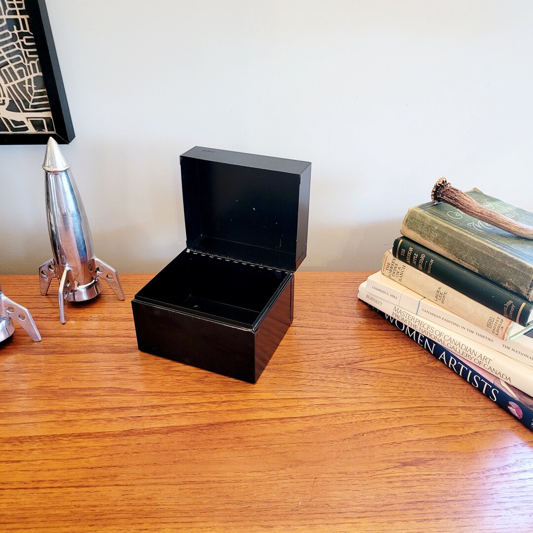Metal Index Card Box, Vintage, OXFORD, Industrial Black, Storage Bin ...