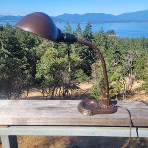 Goose Neck Desk Lamp, Art Deco, Brown Cast Iron, Task Lamp, Industrial ...