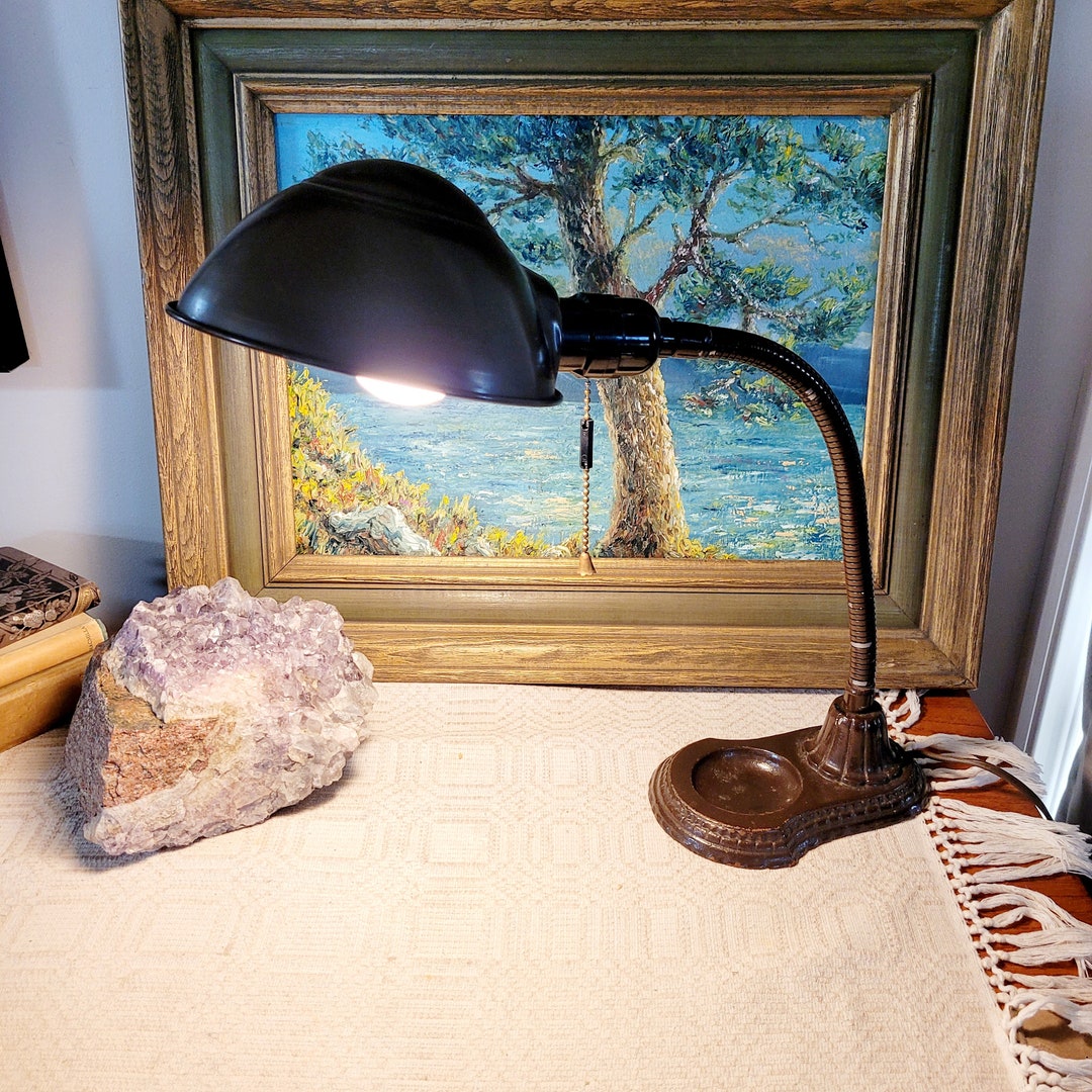 Goose Neck Desk Lamp, Art Deco, Brown Cast Iron, Task Lamp, Industrial ...