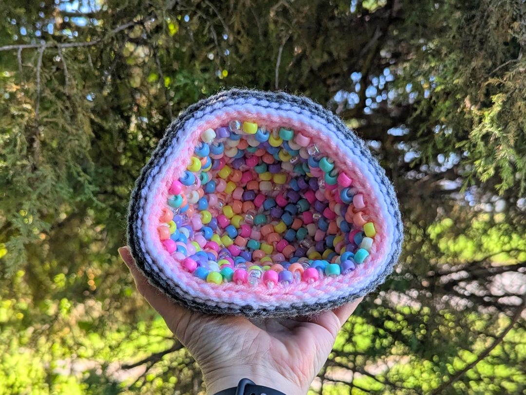Crocheted Pastel Geode With Beads – Soft Rainbow Crystal Cave Decor ...