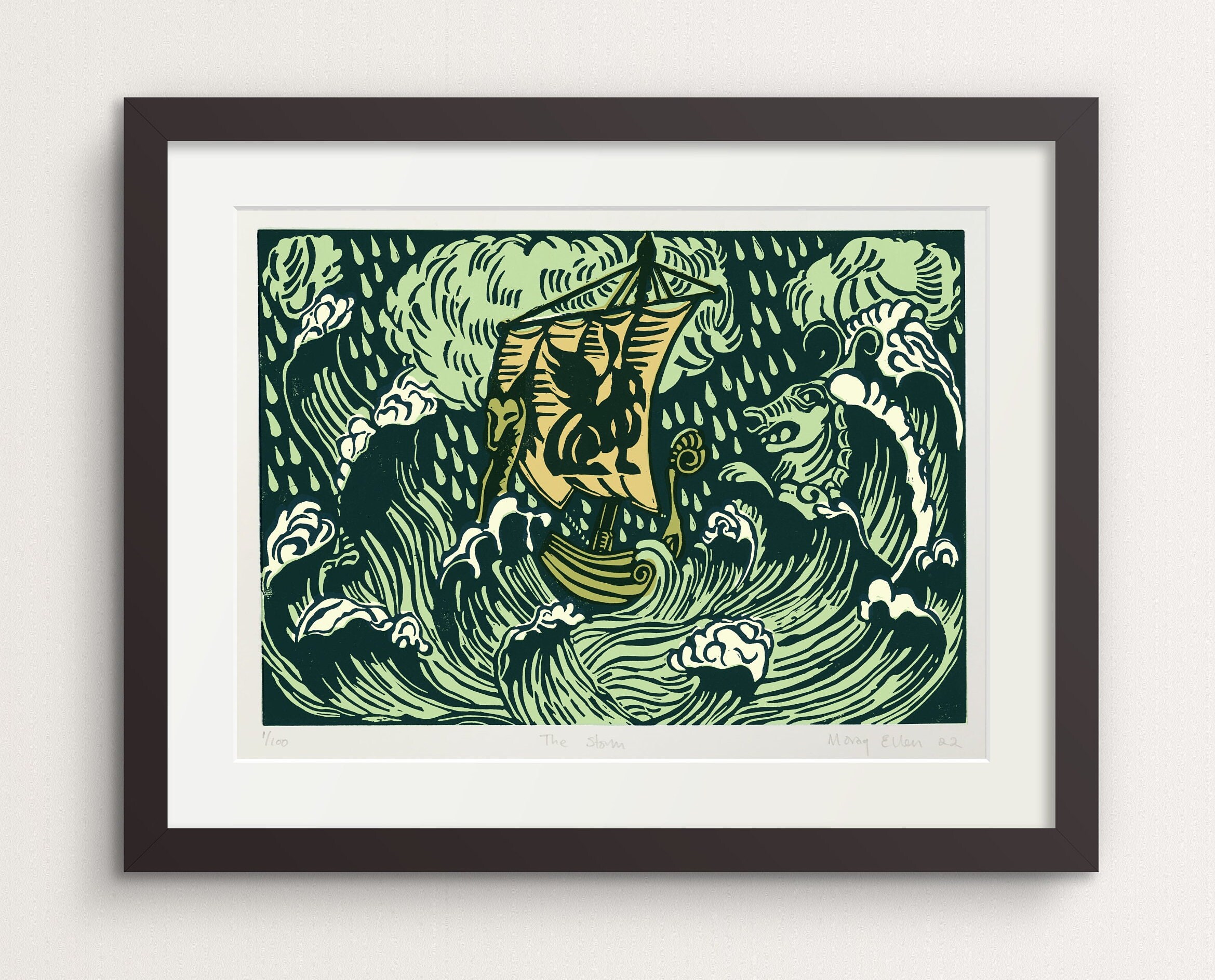Linocut Print The Storm Art & Collectibles Wood & Linocut Prints etna ...