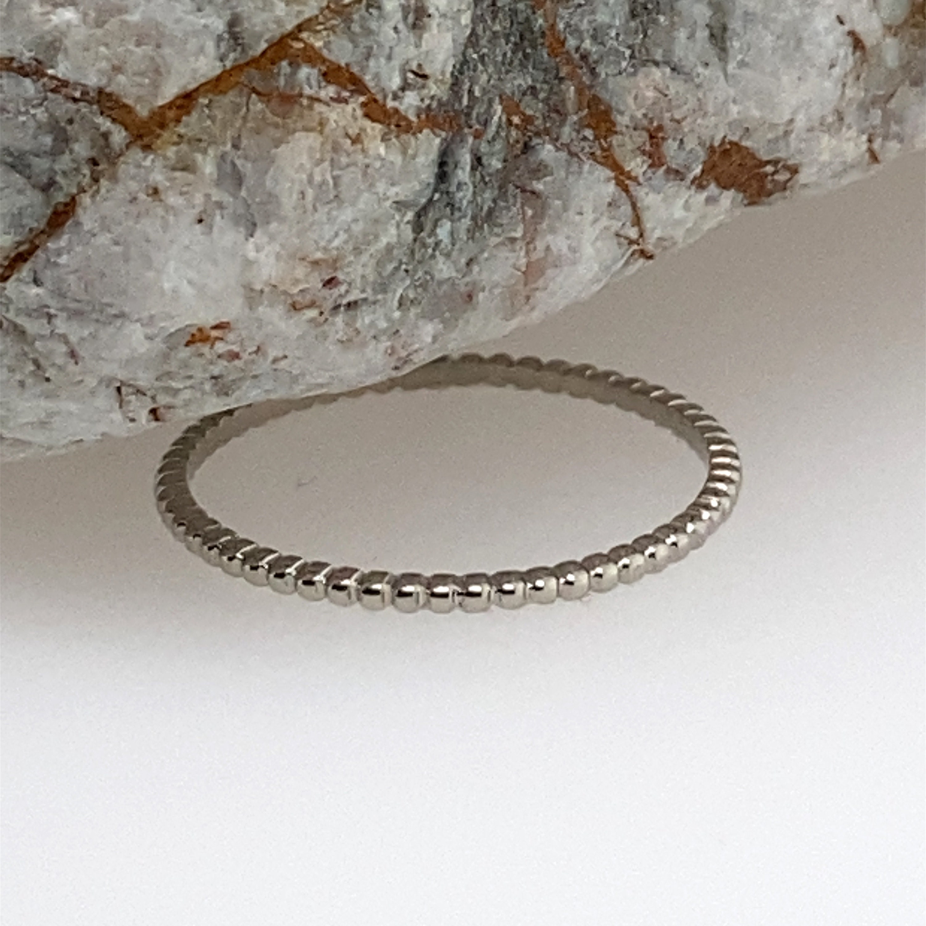 Beaded Repetitive Thin Band 14k White Gold Solid Alternate Dots Ring ...