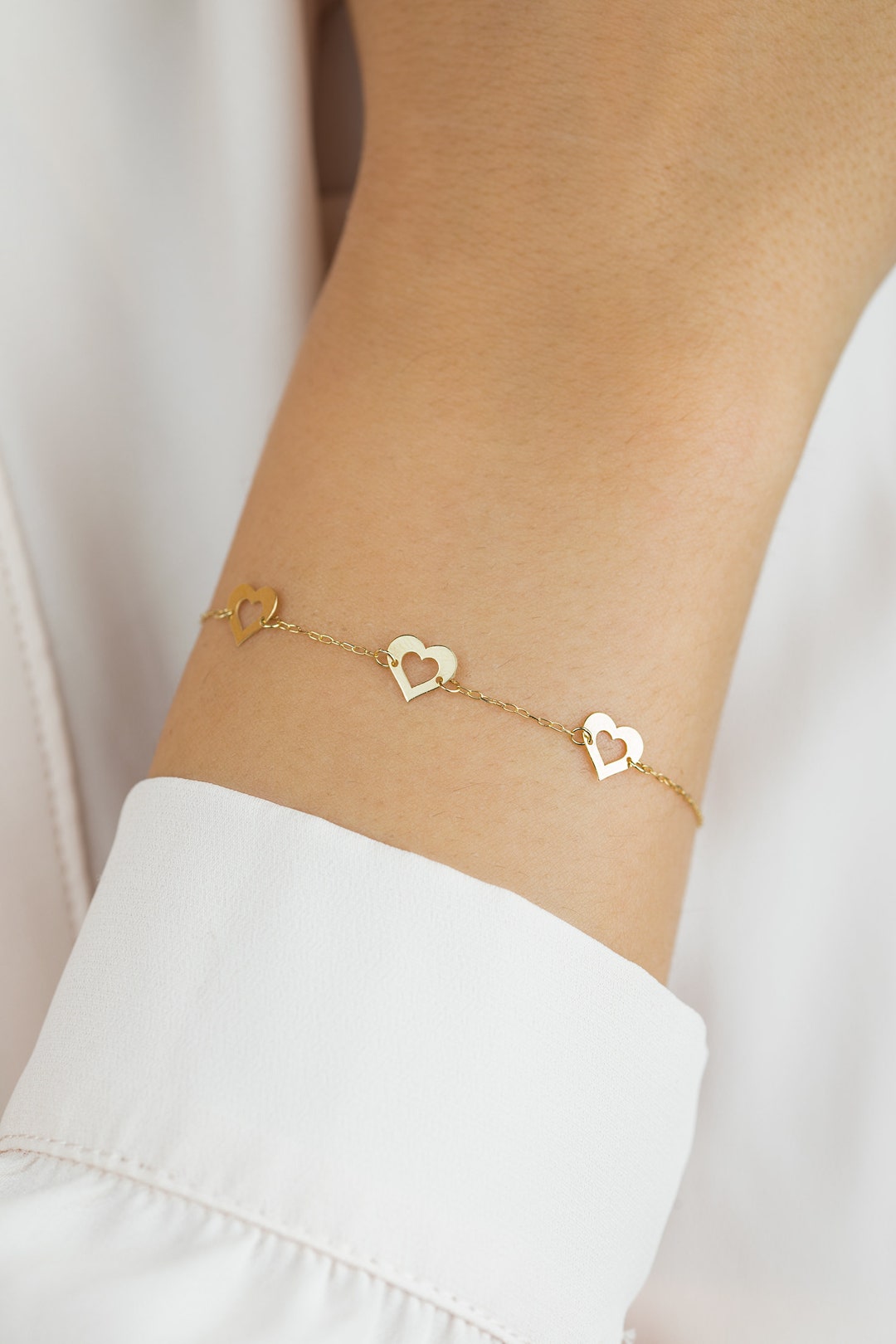 Bracelet Chaine Heart Shape 18k Solid Gold /minimal Thin Bracelet/her ...