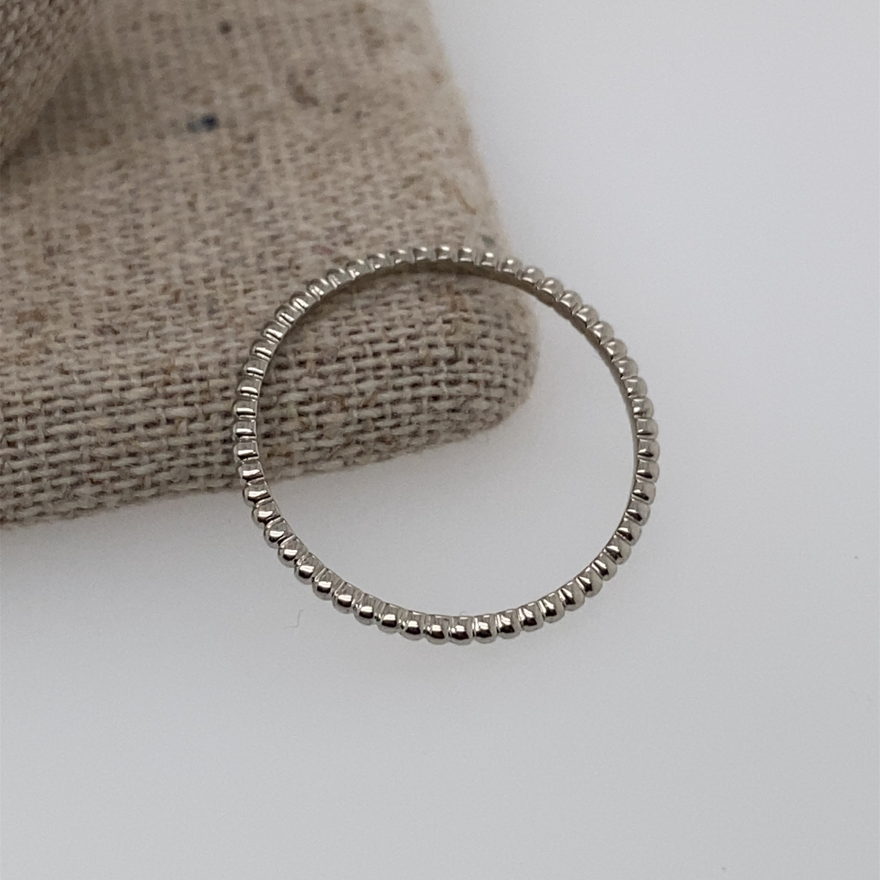 Beaded Repetitive Thin Band 14k White Gold Solid Alternate Dots Ring ...