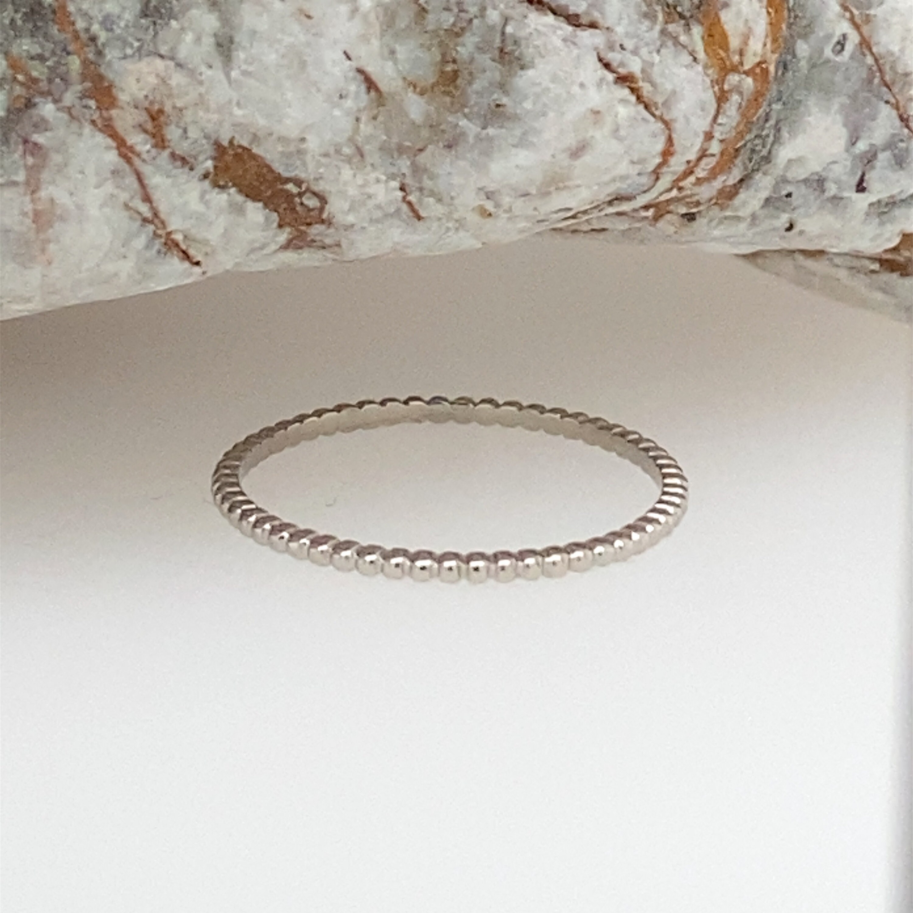 Beaded Repetitive Thin Band 14k White Gold Solid Alternate Dots Ring ...