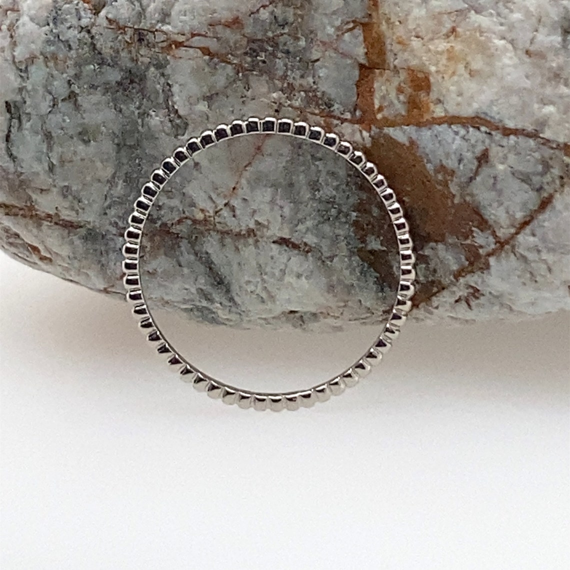 Beaded Repetitive Thin Band 14k White Gold Solid Alternate Dots Ring ...