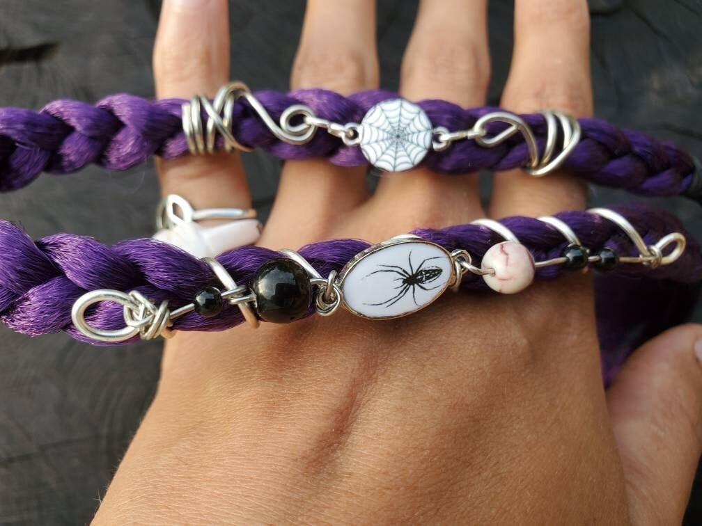 Set of Gothic Spider & Web Dreadlock Jewel Bead Wire Spiral | Etsy