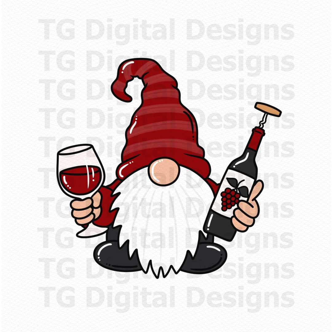Wine Gnome PNG, Red Wine, Sublimation Design, Gnome With Wine Bottle ...