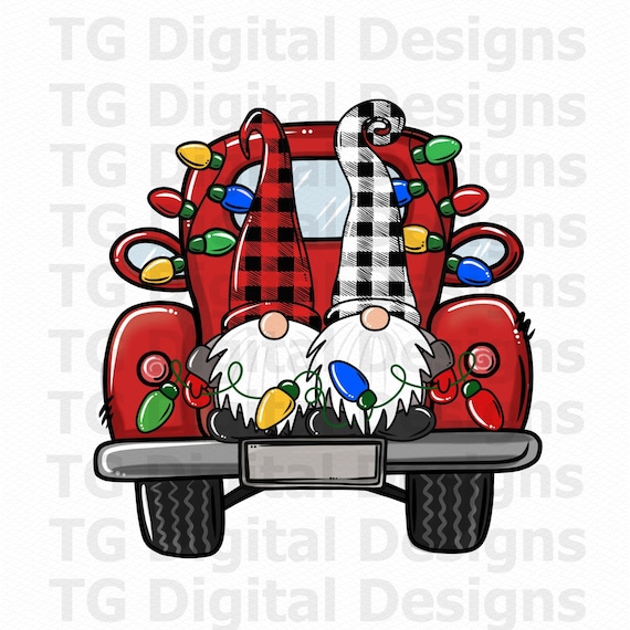 Christmas Truck With Gnomes PNG Gnomes With Christmas Lights - Etsy