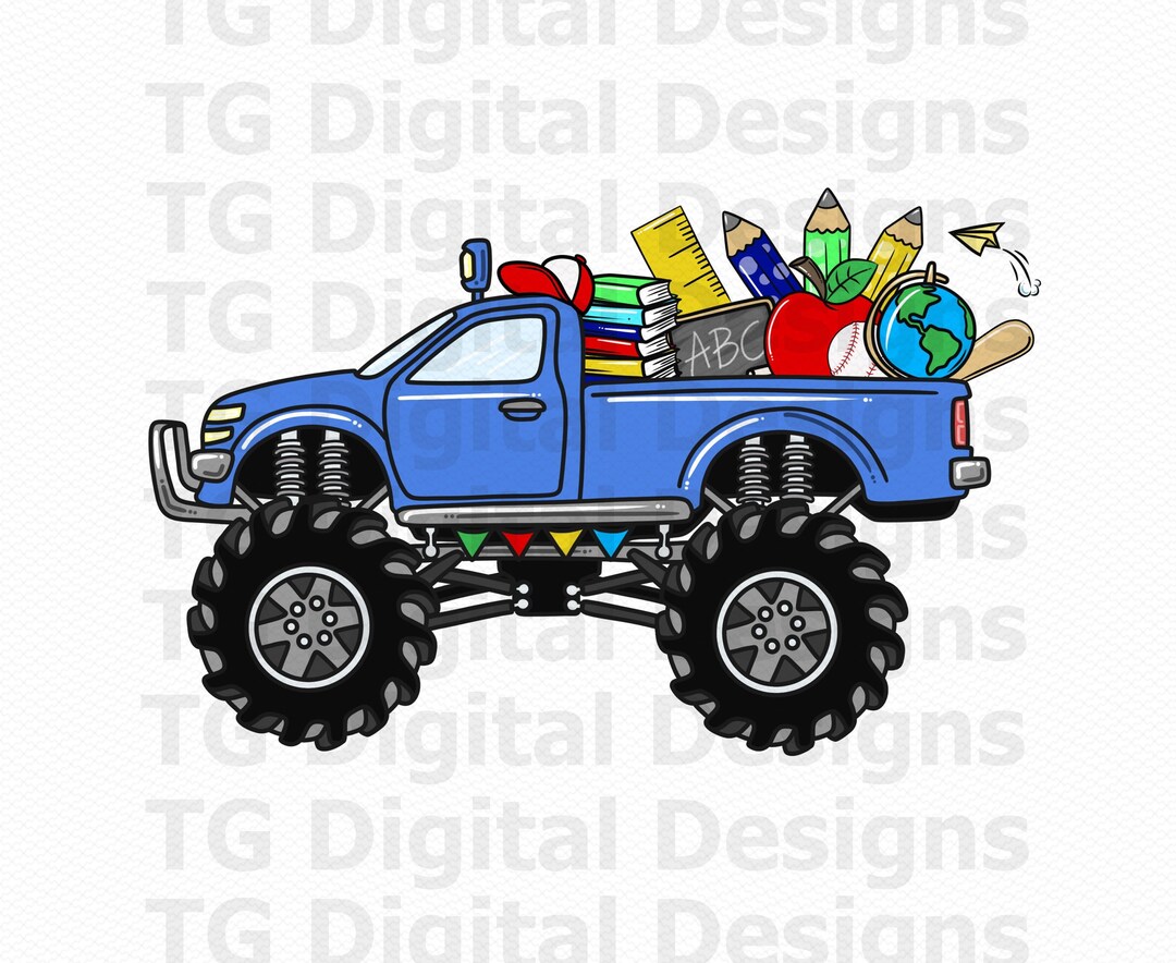 School Truck PNG, School Monster Truck for Boys, Back to School PNG ...