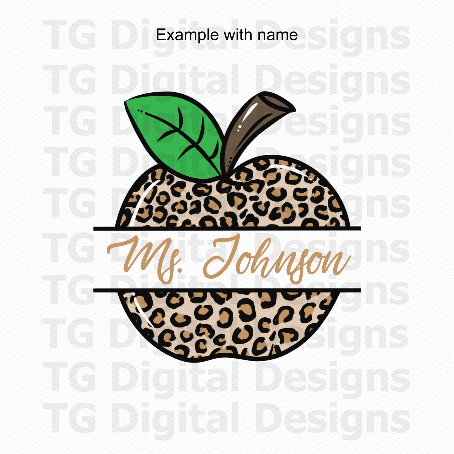 Leopard Apple Name Frame PNG Teacher PNG Leopard Apple - Etsy