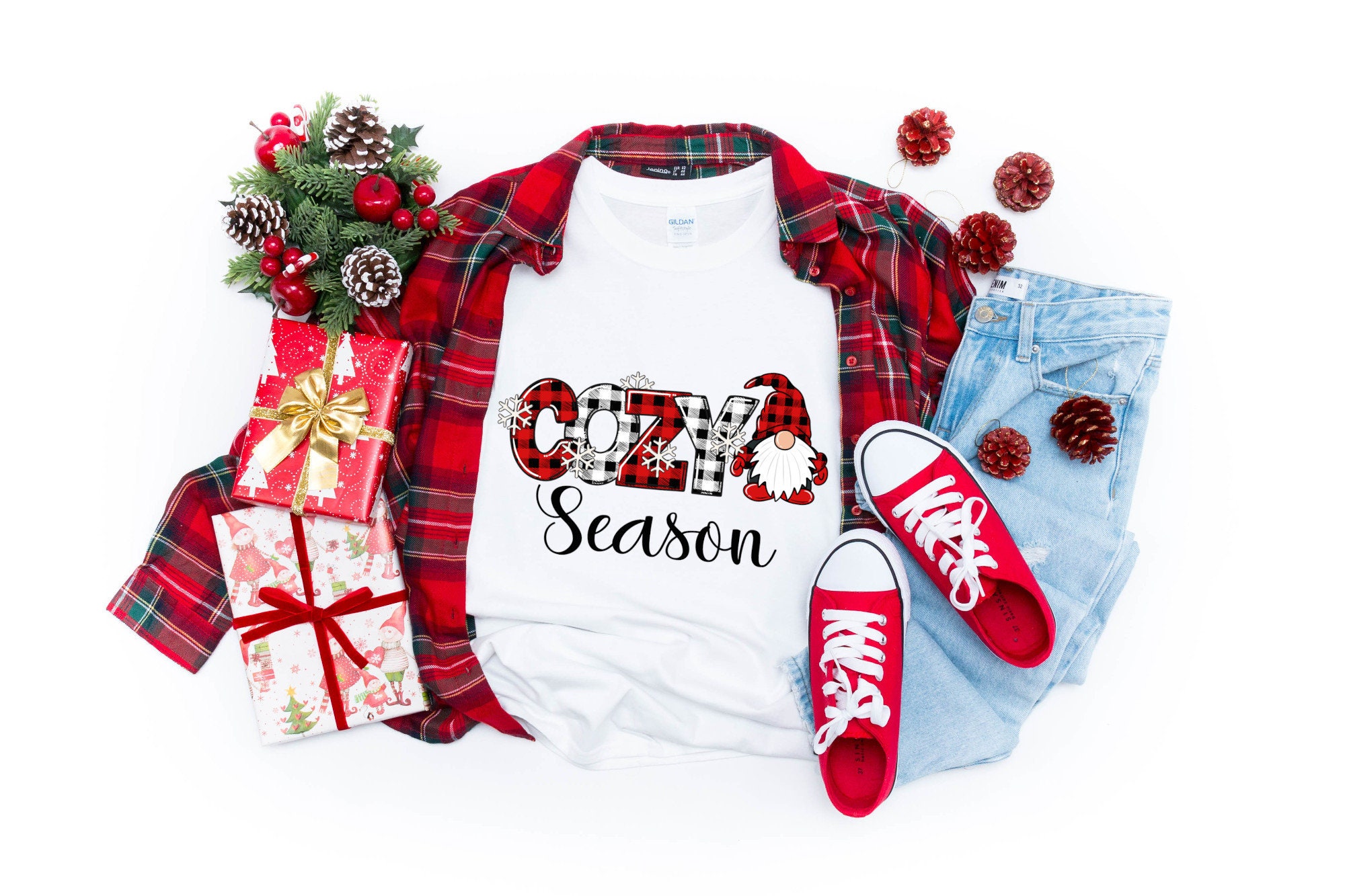 Cozy Season PNG, Gnome PNG, Christmas Design, Buffalo Plaid, Winter PNG ...